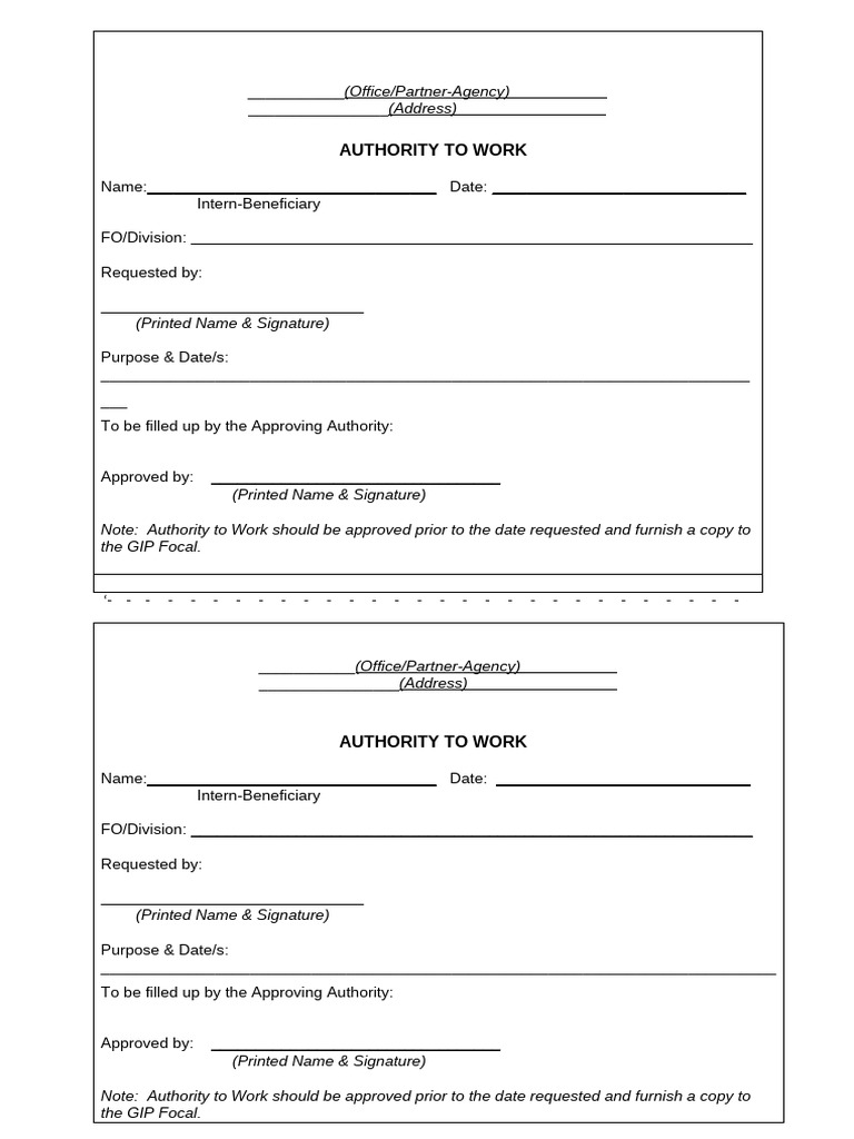 Gip Authority to Work Form 2024 (1) | PDF