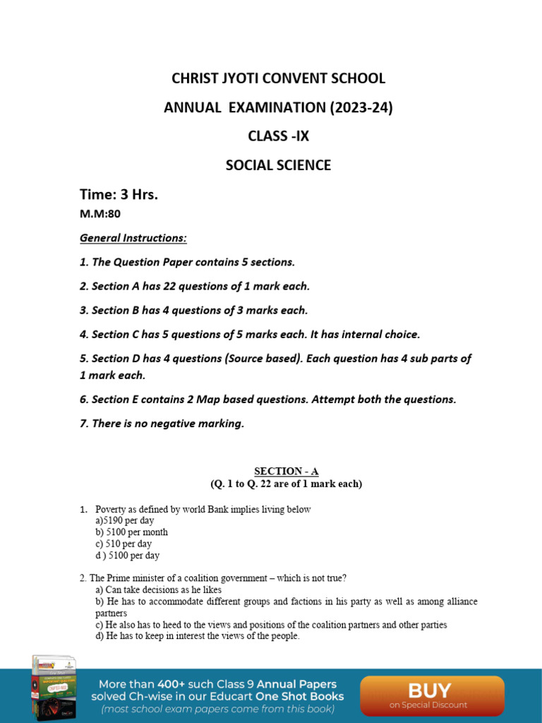 Christ Jyoti Convent School Paper 29 SST | PDF