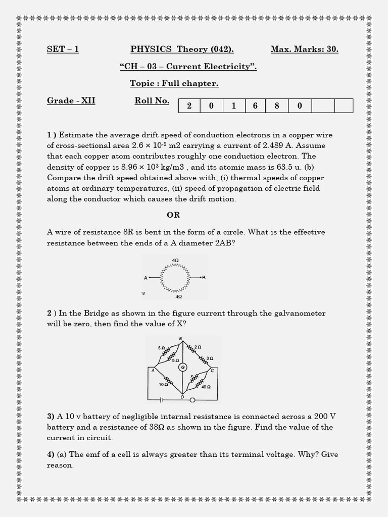 SET (1) Physics Chapter 3 Cbse Worksheet | PDF