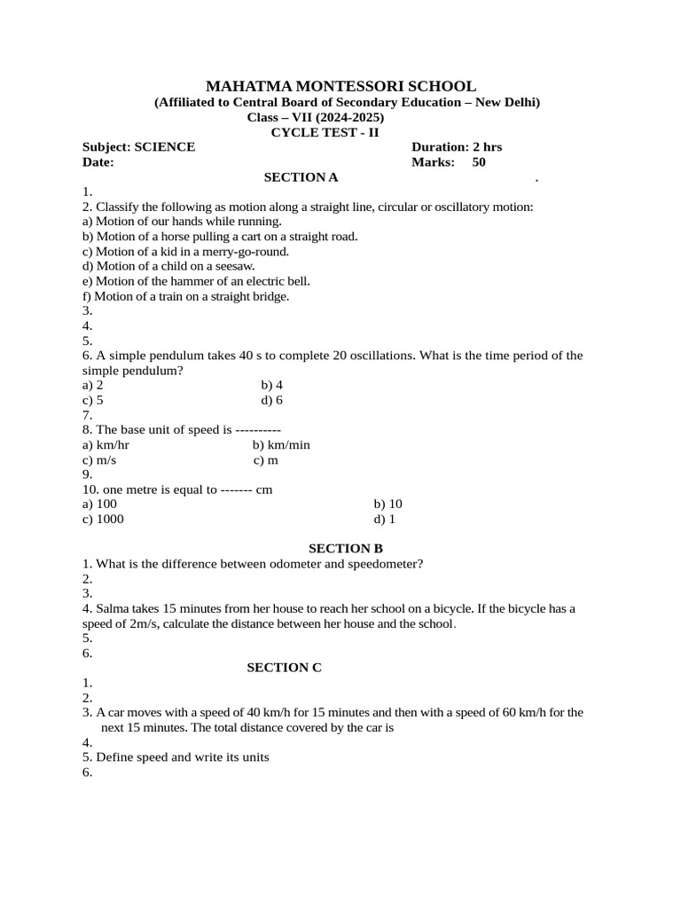 Class 7 Cycle Test 2 | PDF