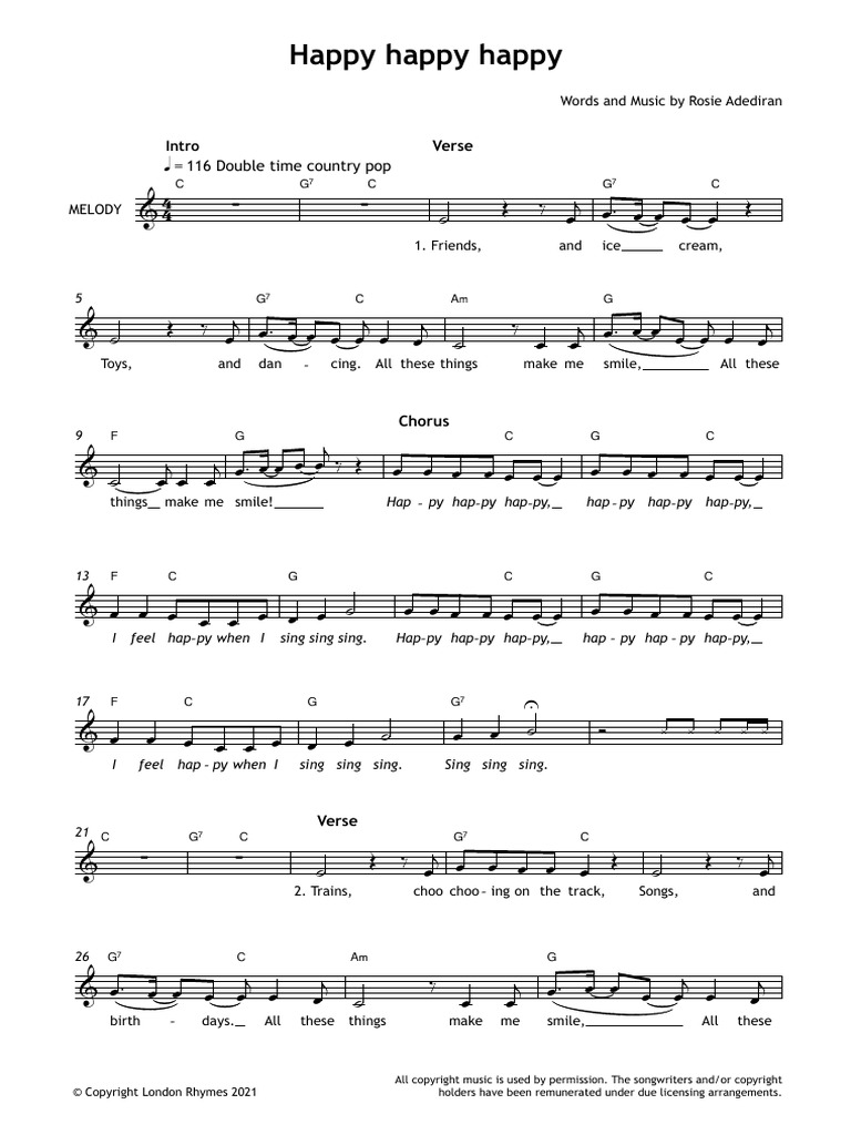 Happy Happy Happy Melody - Lyrics - Chords | PDF
