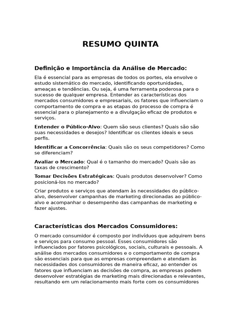 RESUMO QUINTA | PDF