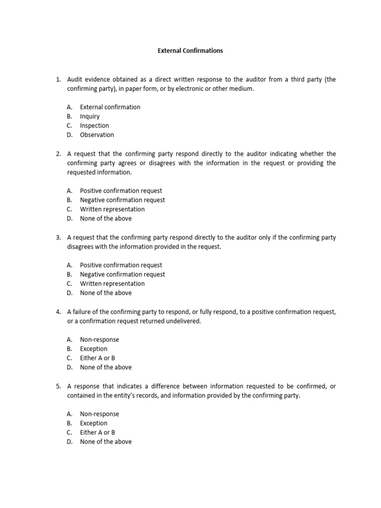 External Confirmation - Questions | PDF