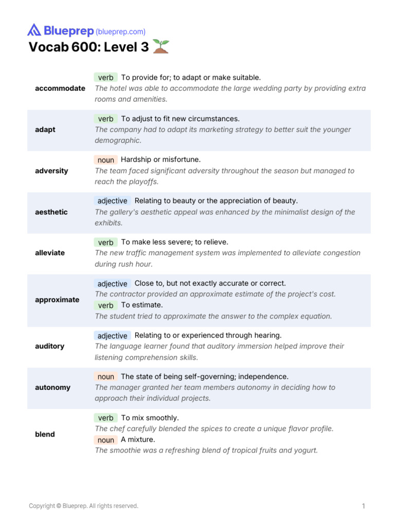 Blueprep Vocab 600 Level 3 | PDF