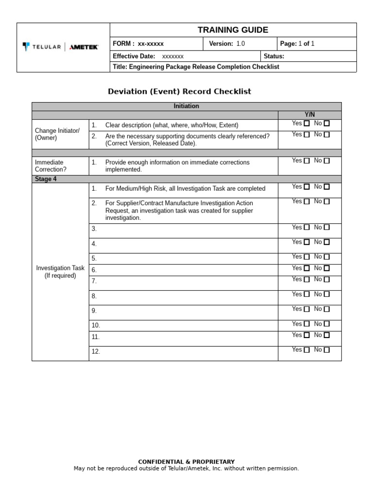 Deviation Event Record Checklist Pdf