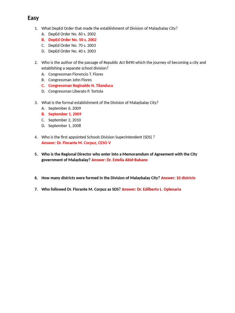 QUIZ BEE QUESTIONS 2024 | PDF