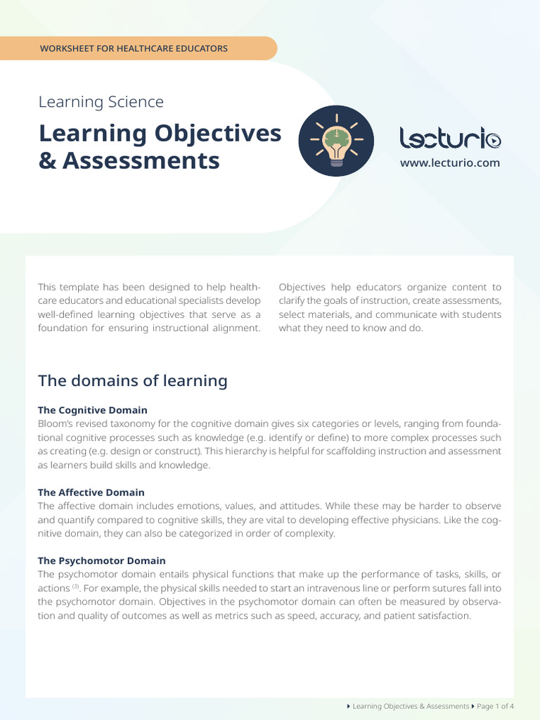 Lecturio - Learning Objectives and Assessments - Worksheet - 07 24 ...
