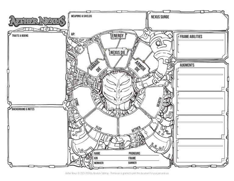 Aether Nexus Knight Sheet B&W Fillable (2024-07-31) | PDF