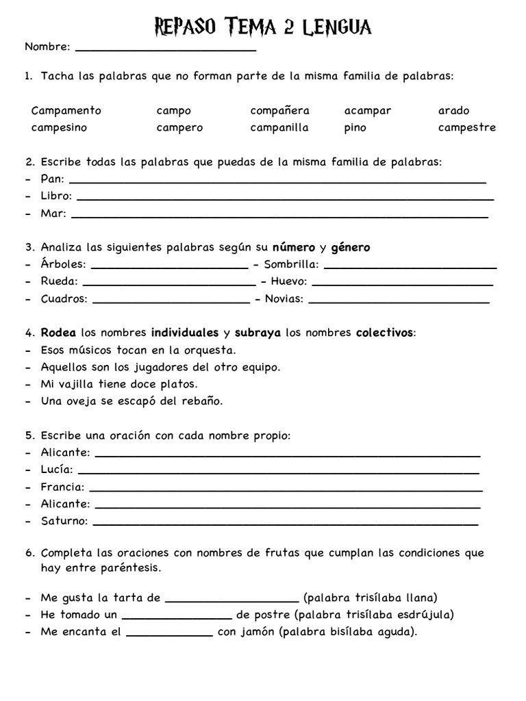 Repaso Tema 2 Lengua | PDF
