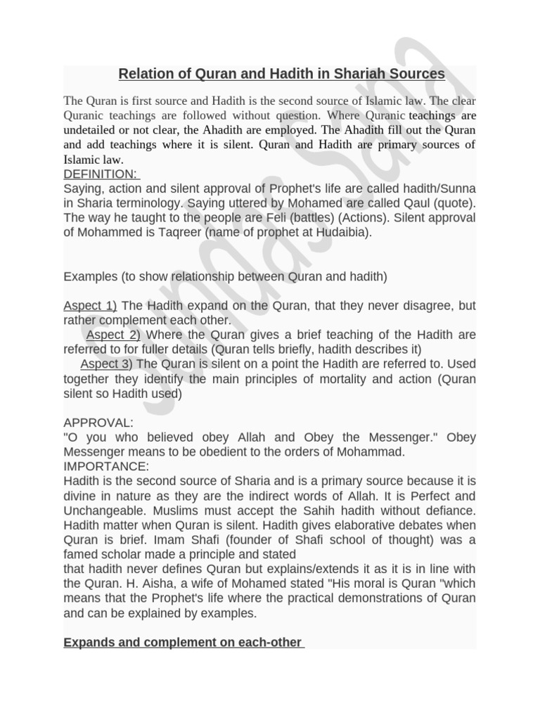 Relation of Quran and Hadith-Sundas Sana | PDF