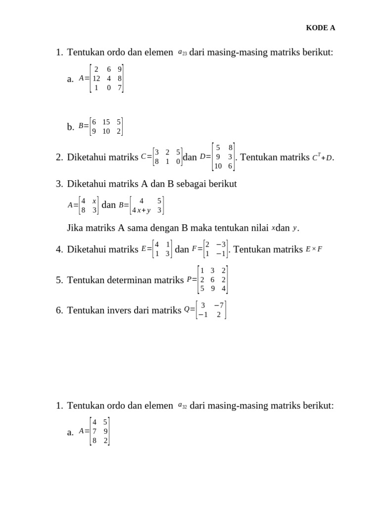 Sumatif 1 (Matriks) | PDF