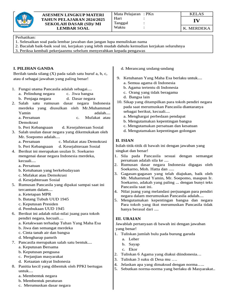 Format Lembar Soal PP | PDF