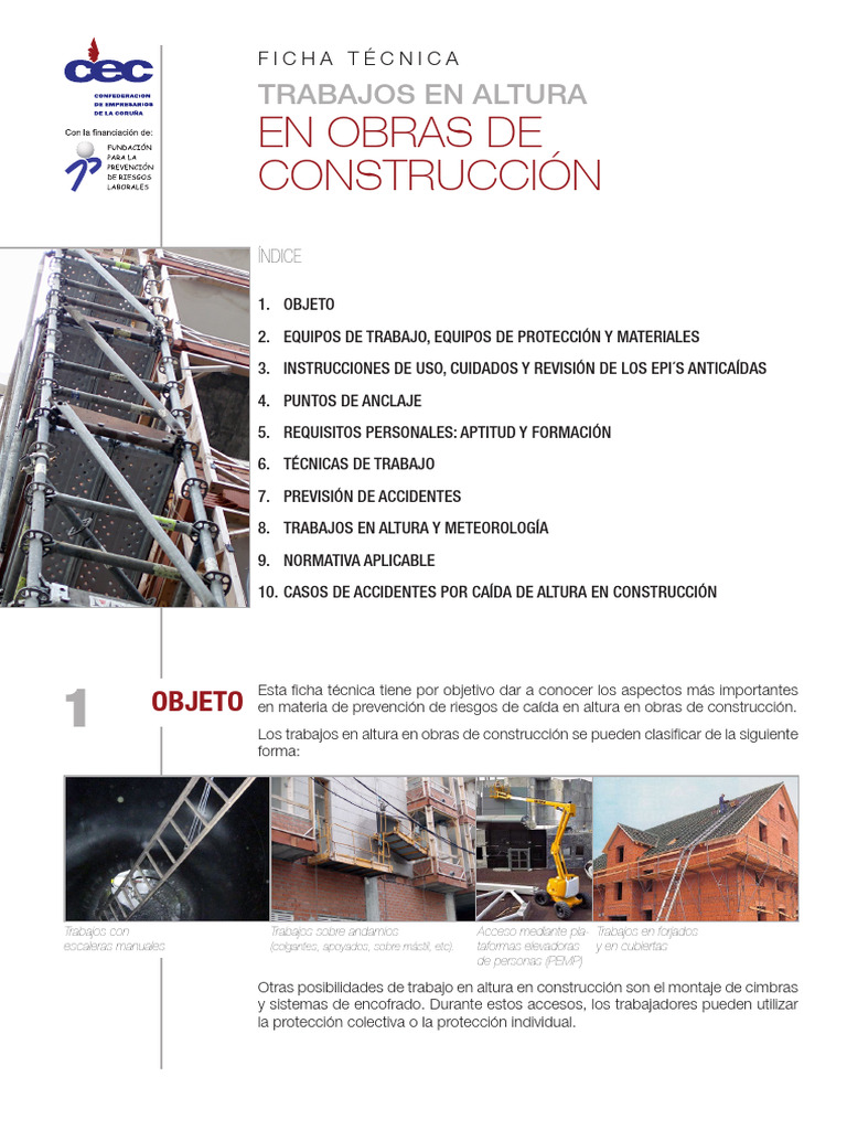 Ficha Técnica Trabajos en Altura en Obras de Construcción | PDF