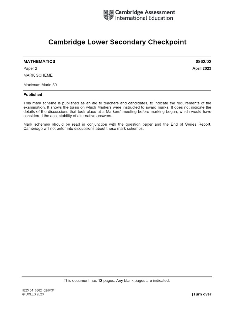 Apr 2023 Checkpoint Paper 2 MS | PDF