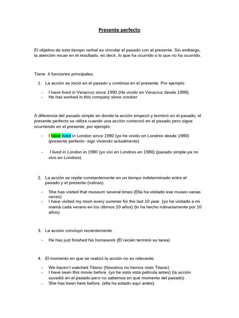 Present perfect explanation | PDF