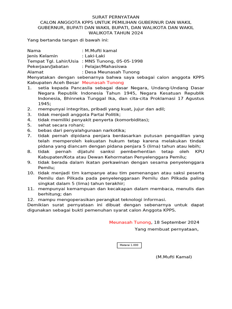00 - SURAT - PERNYATAAN Kpps 3 | PDF