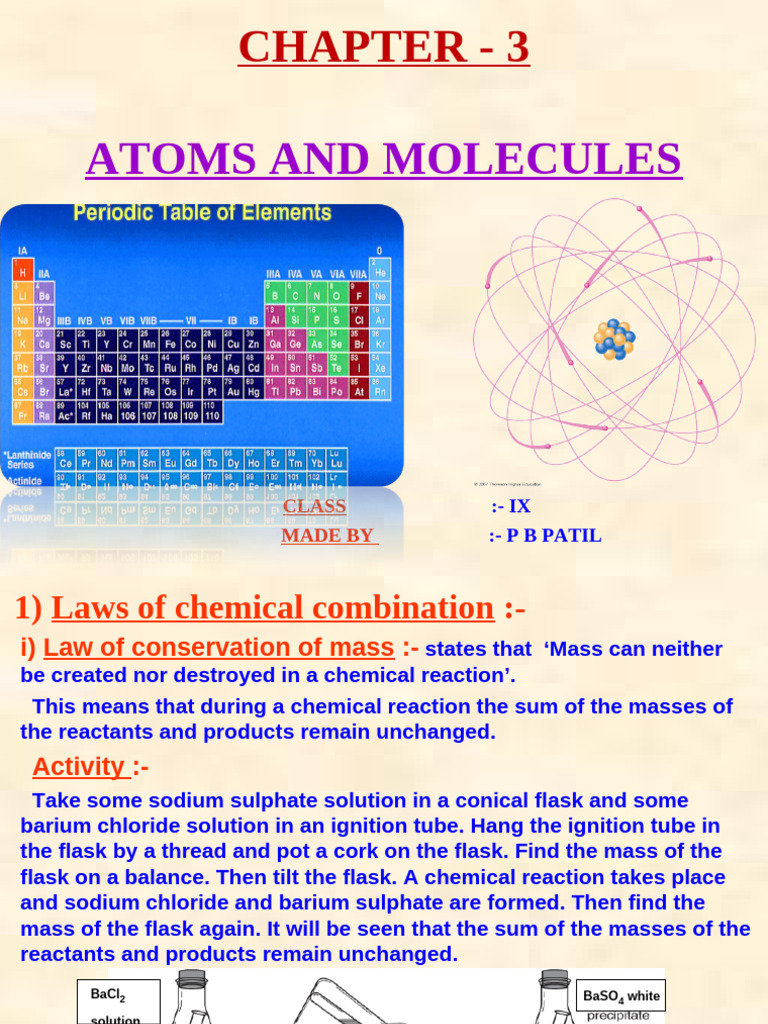 Atoms and Molecules for Class IX | PDF | Chemical Elements | Ion
