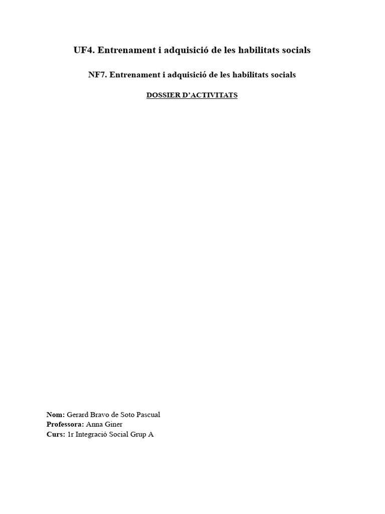 NF7. Entrenament I Adquisició de Les Habilitats Socials | PDF