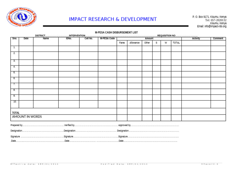 M-Pesa Form-New | PDF