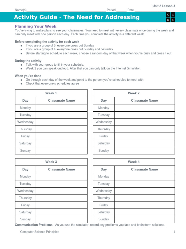 Activity Guide - The Need For Addressing - Unit 2 Lesson 3 | PDF