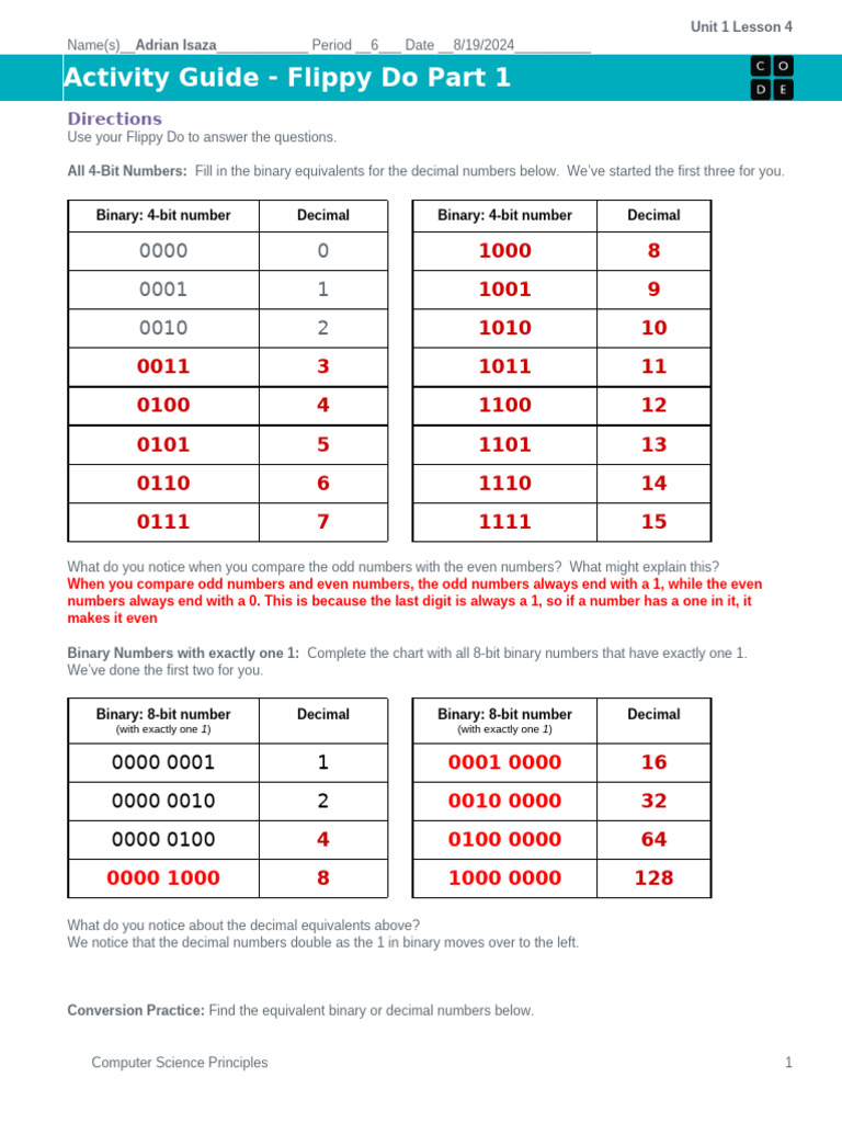 Activity Guide - Flippy Do PT 1 - Unit 1 Lesson 4 | PDF