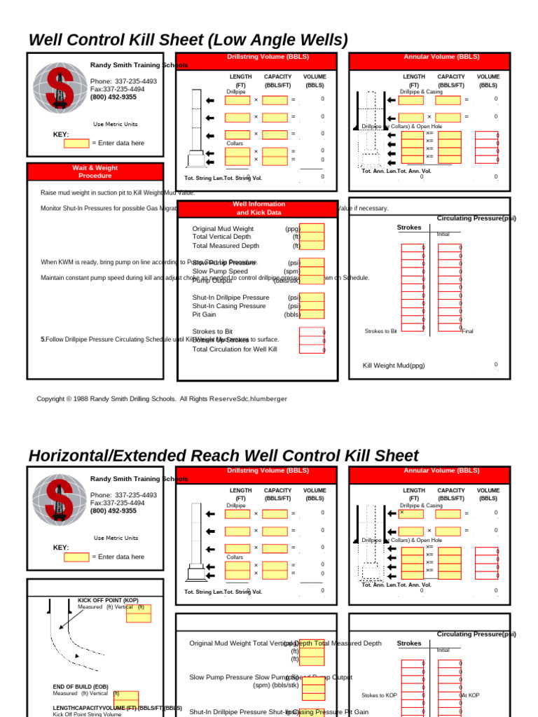 Randy Smith Well Control Kill Sheet English and Metric | PDF | Chemical Engineering