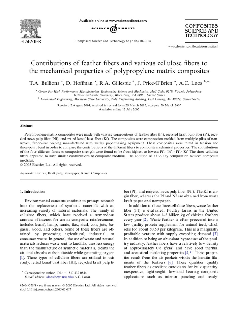Contributions of Feather Fibers and Various Cellulose Fibers To The ...