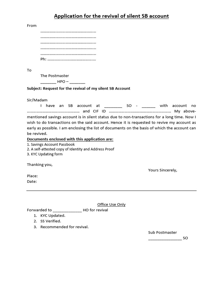 Silent SB Account Revival Request | PDF | Career & Growth | Law