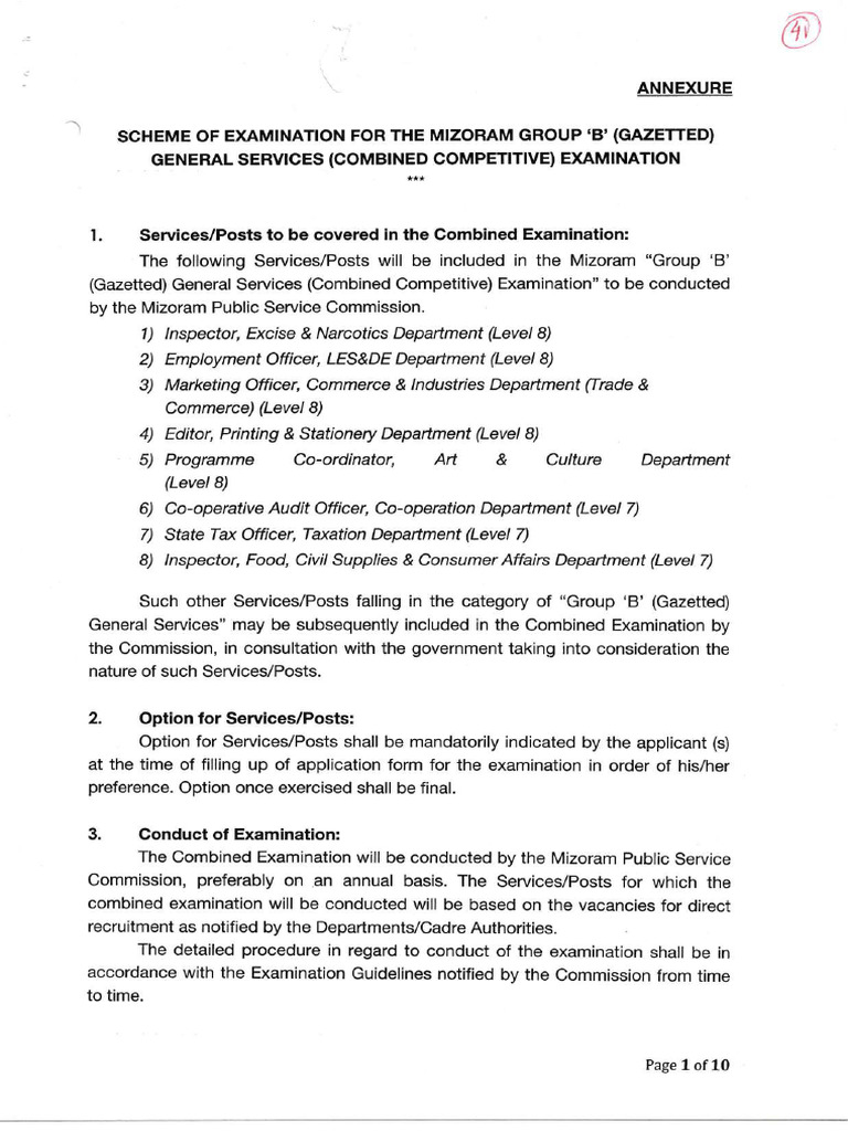 Syllabus Mizoram Group B Gazetted General Services Combined Competitive Examination | PDF
