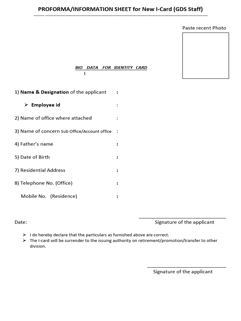 I - Card PROFORMA (GDS STAFF) | PDF | Business | Law