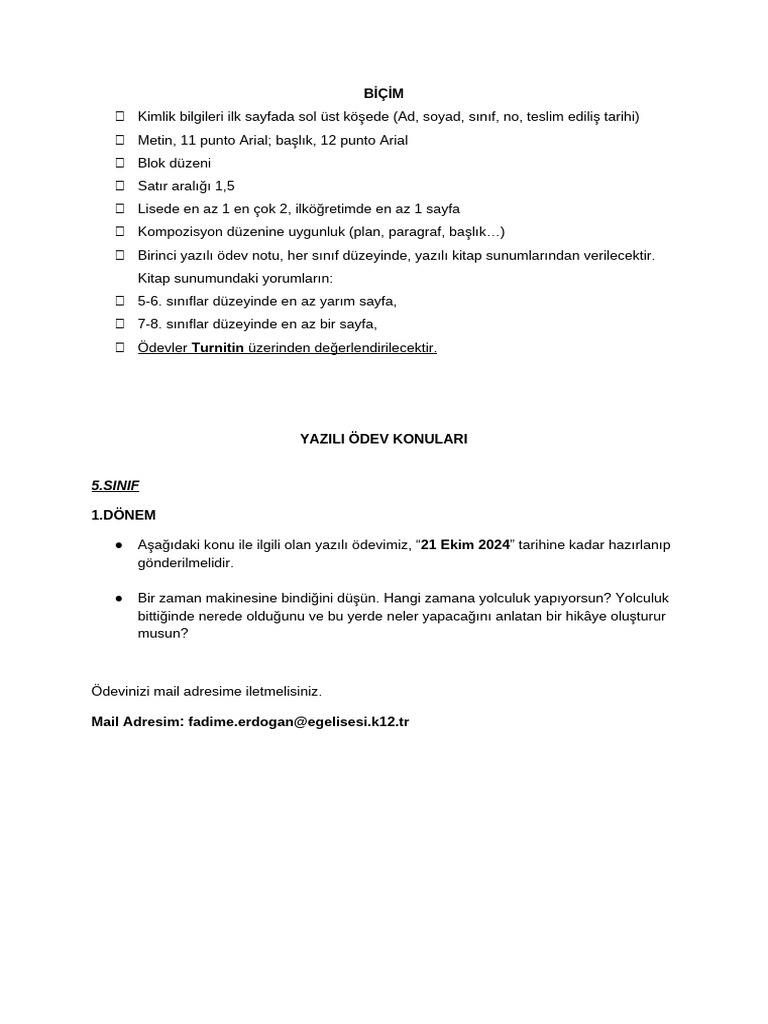 Yazili Odev 5.Sinif[1983] | PDF