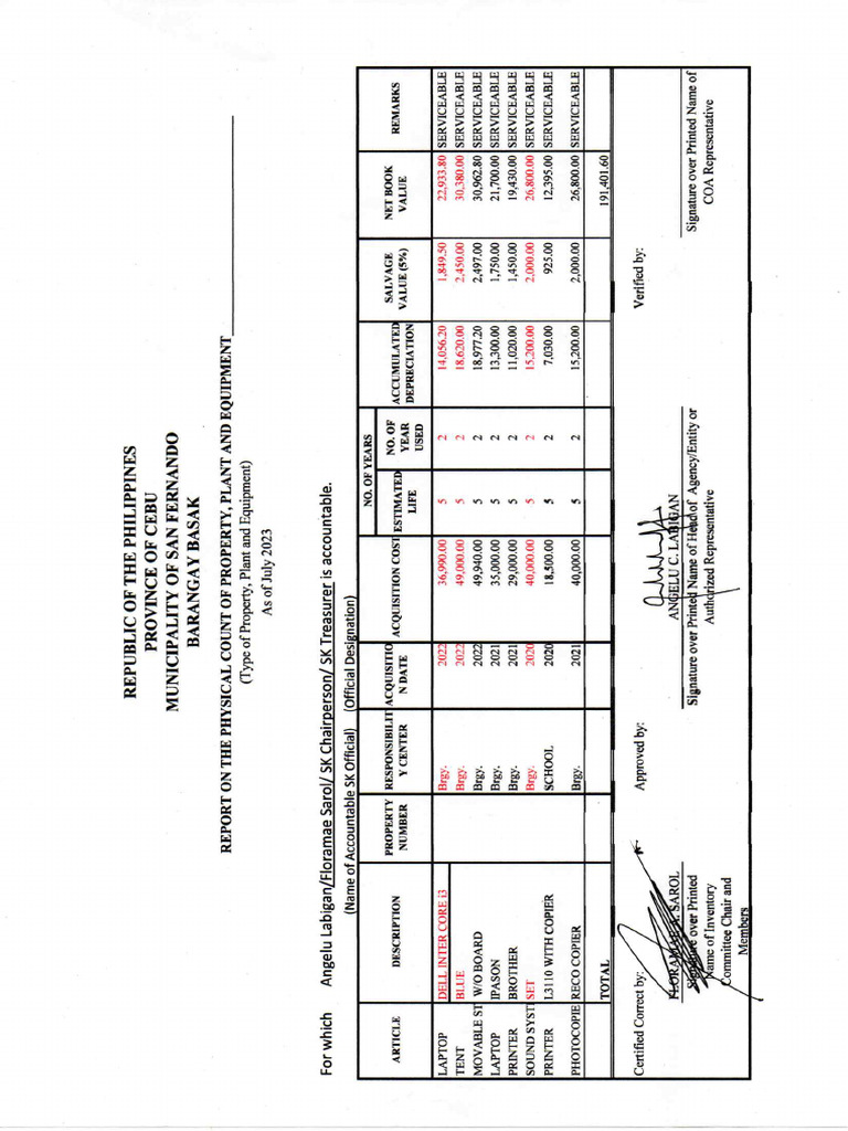 REPORT INVENTORY OF PROPERTY | PDF