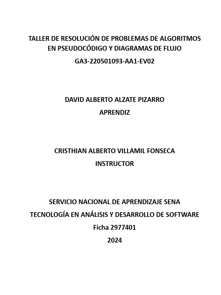 Taller de Resolución de Problemas de Algoritmos en Pseudocódigo y ...