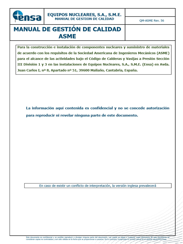 QM Asme Rev 56 Es | PDF | Calidad (comercial) | Sistema de manejo de ...