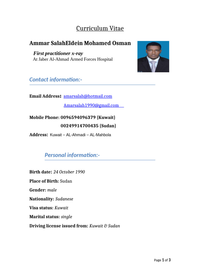 Curriculum Vitae: Ammar Salaheldein Mohamed Osman | PDF