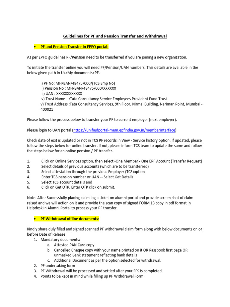 6 Guidelines for PF and Pension Transfer and Withdrawal | PDF