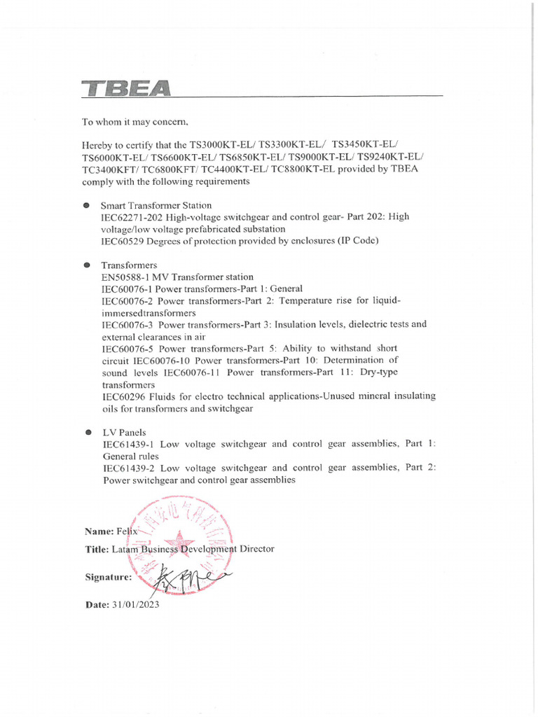 Annex V - IEC Declaration Power Station | PDF