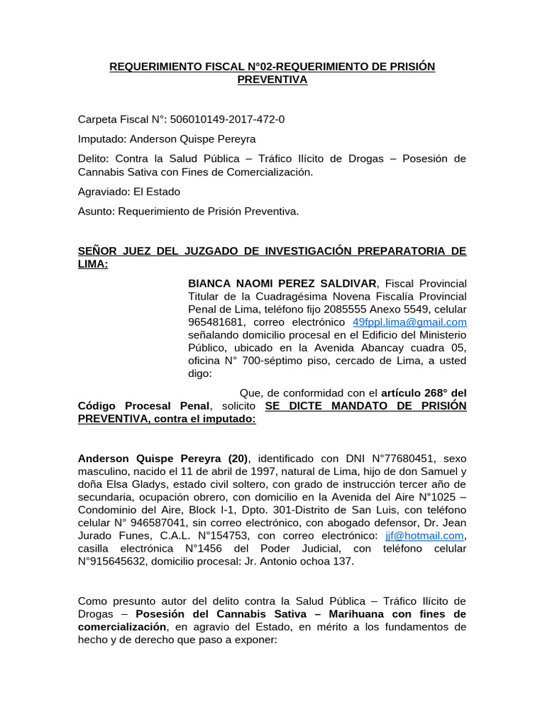 Modelo de Requerimiento de Prision Preventiva | PDF