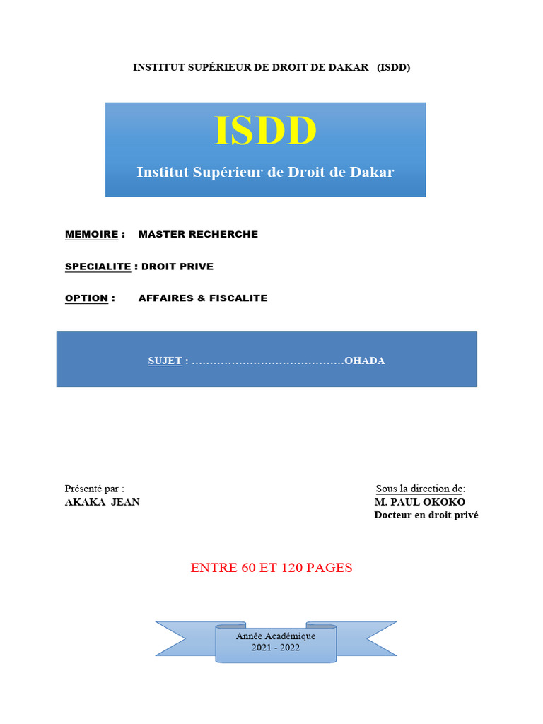 Structure D'un Mémoire - ISDD | PDF