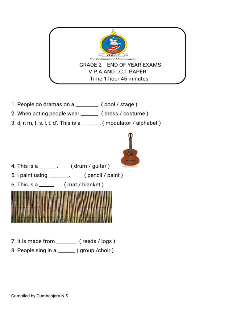 Grade 2 End of Year V.P.A and I.C.T Paper 2022 | PDF