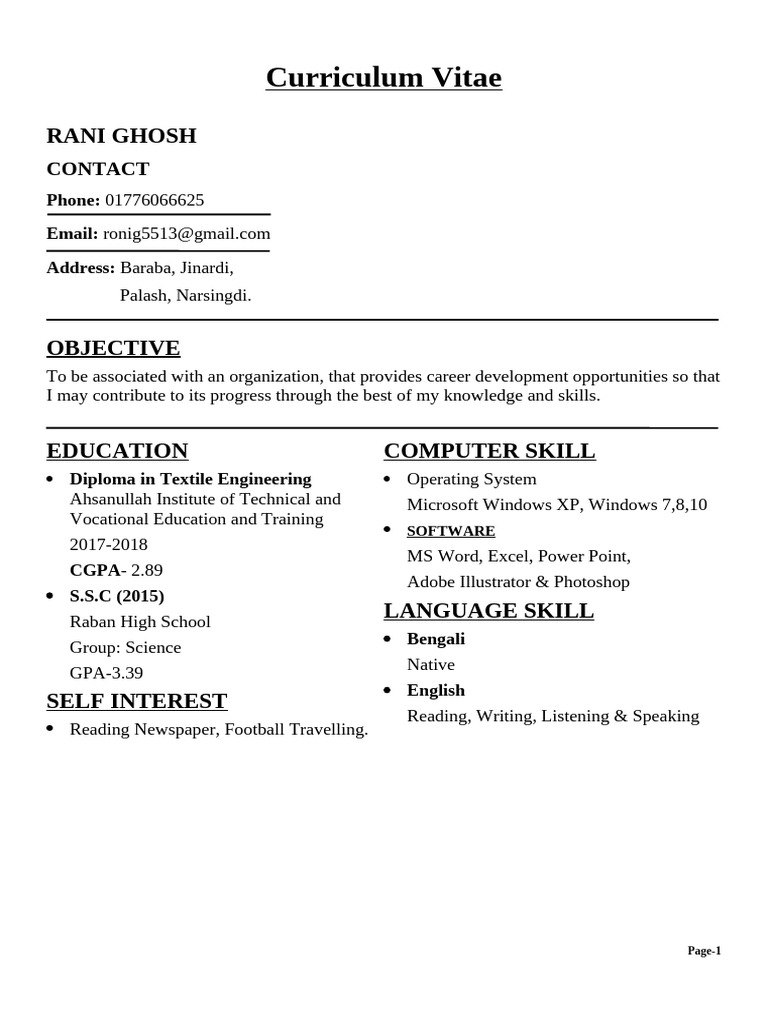 Curriculum Vitae - Rani Ghosh | PDF