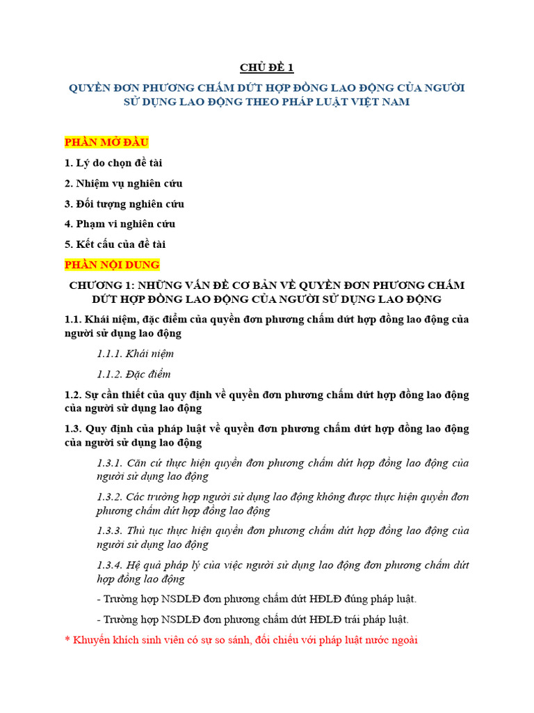 BTL - HK241 - CHỦ ĐỀ 1 ĐƠN PHƯƠNG CHẤM DỨT HĐLĐ | PDF