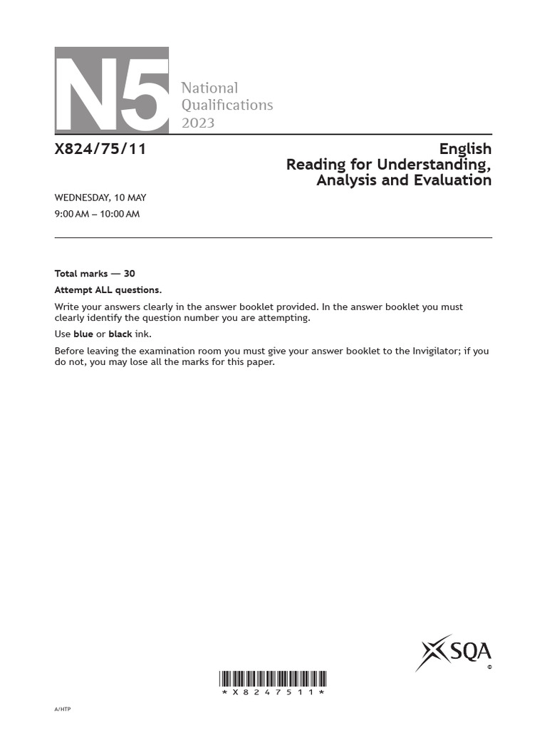 N5 - English - Reading For Understanding Analysis and Evaluation - 2023 ...