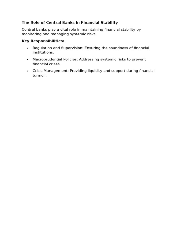 The Role of Central Banks in Financial Stability | PDF