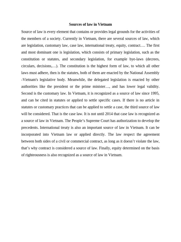 Sources of Law in Vietnam | PDF