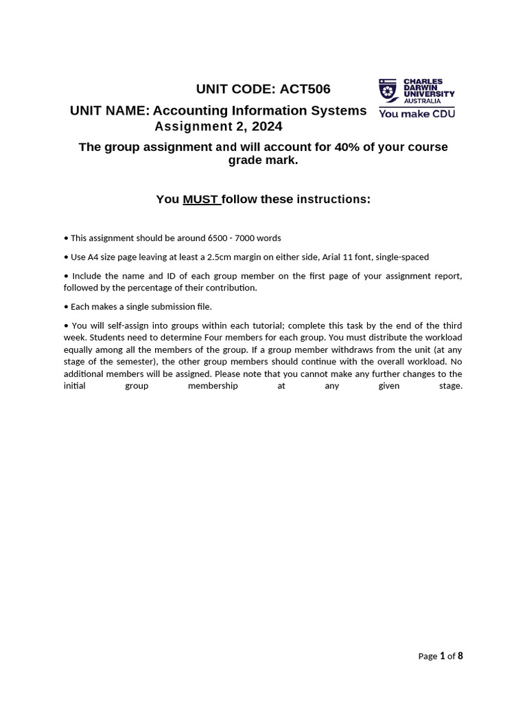 ACT506 Assignment Question S2 2024 | PDF