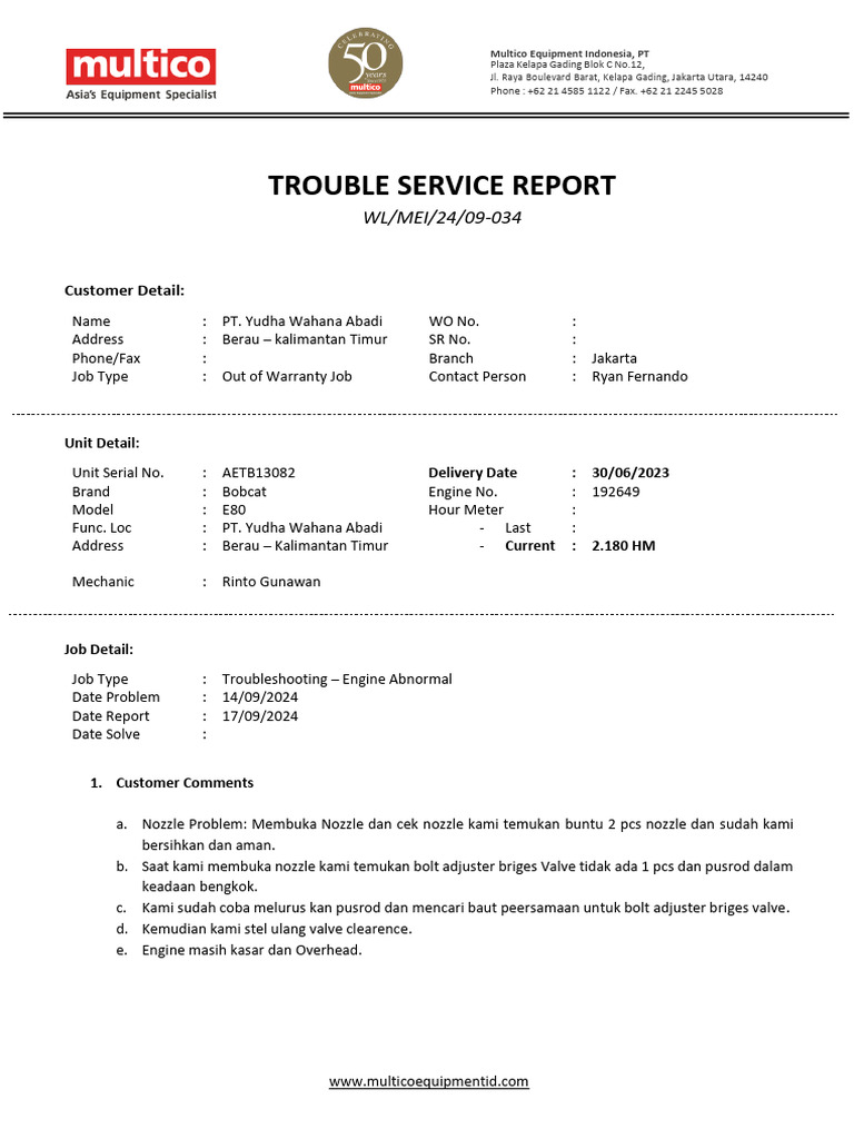 Troubleshoot Report - PT. Yudha Wahana Abadi | PDF