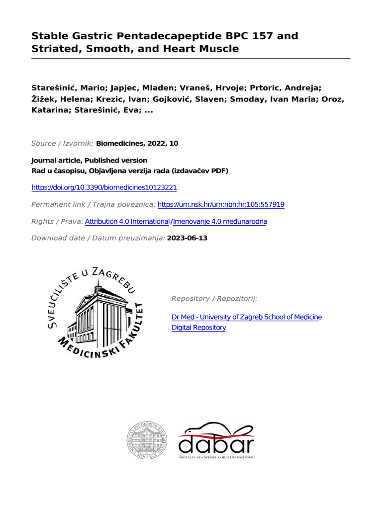 Staresinic 2022 Stable - Gastric - Pentadecapeptide - BPC - 157 Mef ...