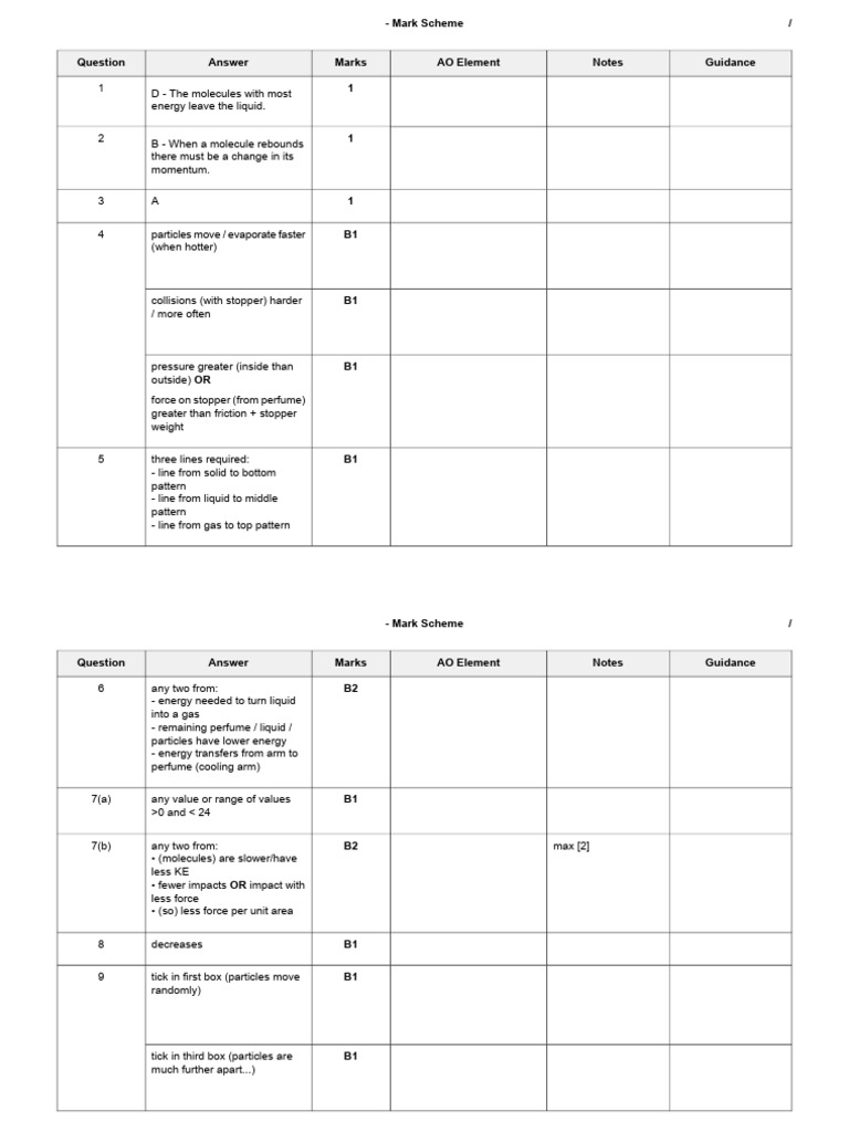0625 Simple Kinetic Molecular Model of Matter - P2 - MS | PDF