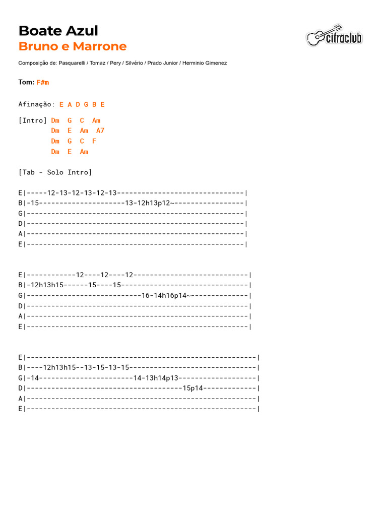 Cifra Club - Bruno e Marrone - Boate Azul | PDF